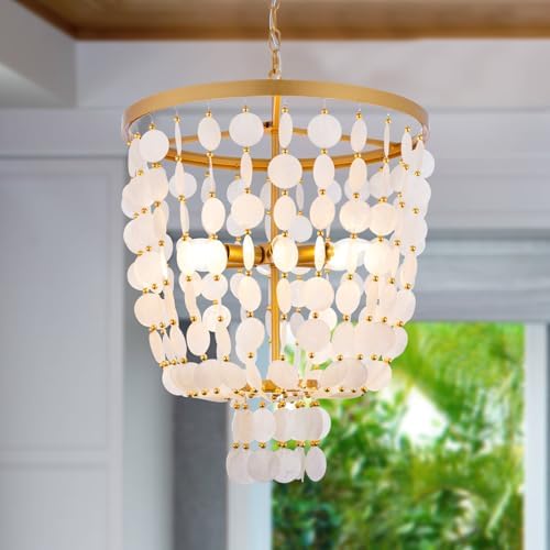 Wellmet Capiz Shell Chandelier, 6 Lights Coastal Chandelier Beach Light ...