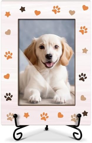 Amazon.com - Wooden Picture Frame with Wood Stand, Dog Paw Print Photo ...
