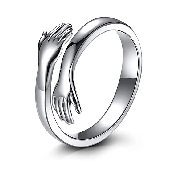 Jewelquick 925 Silver HugRing With Light Box | Carved Hand Ring | Love ...
