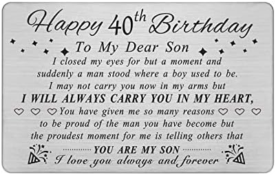 DEGASKEN Son 40th Birthday Card for Men, 40 Year Old Son Birthday Gifts ...