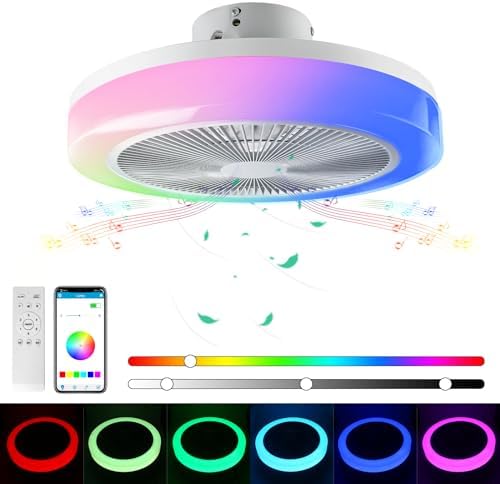 RGB Bladeless Ceiling Fan with Light and Remote LED Smart Low Profile ...
