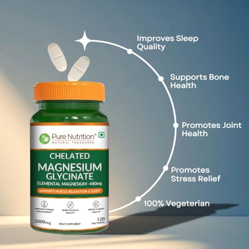 Pure Nutrition Chelated Magnesium Glycinate - 240 Tabs (120x2), 2000mg ...
