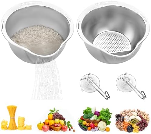 Amazon.com: 2 Pack Strainers and Colanders for Kitchen With 2 Hooks ...