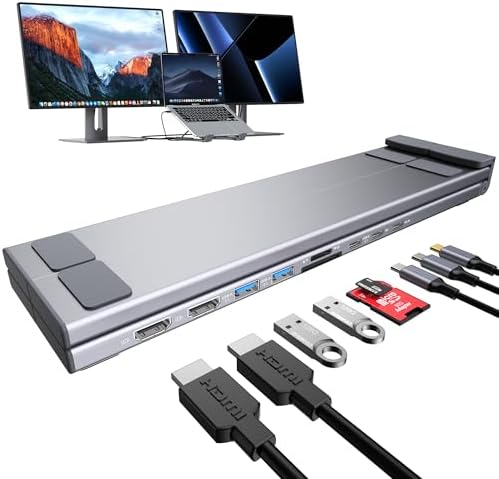 Amazon.com: USB C Laptop Docking Station Stand, Dual Monitor 4K@60Hz, 9 ...
