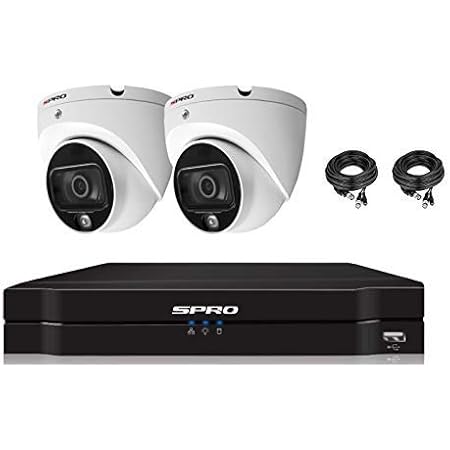 SPRO CCTV SYSTEM 2X WHITE DOME CAMERA COLOURNIGHT COLOUR AT NIGHT 24HR ...