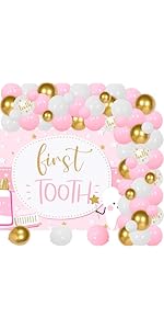 Pink First Tooth Banner, Pink First Tooth Party Decor Smiling Tooth 1st ...
