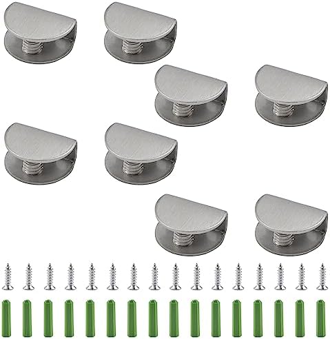 UFURMATE Glass Clamp, 8Pcs Adjustable Half Round Glass Shelf Brackets ...