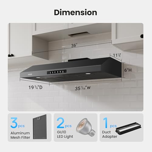 VIKIO HOME Range Hood 36 Inch Under Cabinet, 900 CFM Dual Centrifugal ...