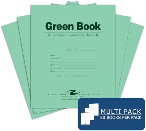 Amazon.com: ROARING SPRING Blue Exam Book, Wide Ruled with Margin, 6 ...