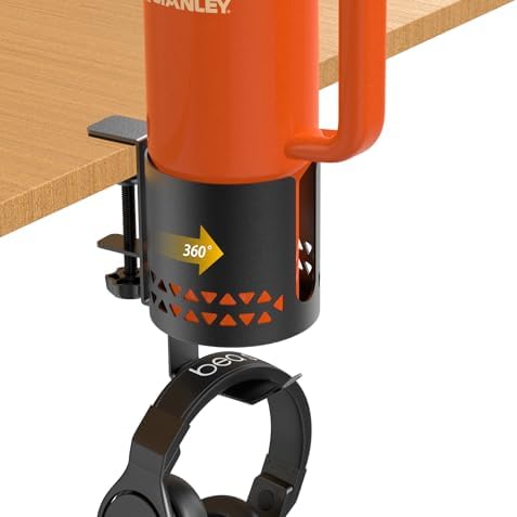 Sackei Deeper Desk Cup Holder Metal & Headphone Hanger Under Desk 360 ...