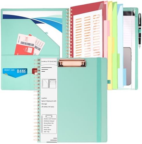 HAUTOCO Clipboard Folder with Storage Zip Bag, Spiral Clipboard Folio ...