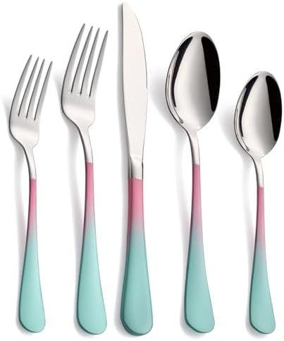 Amazon.com | Moxinox 20-Piece Green Silverware Set, 18/0 Stainless ...