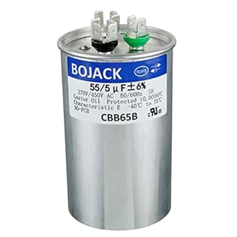 BOJACK 55+5uF 55/5MFD ±6% 370V/440V CBB65 Dual Run Circular Start Capacitor for AC Motor Run or ...