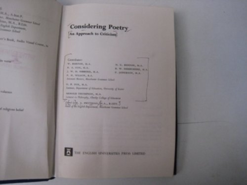 Considering poetry: an approach to criticism (The New school series ...
