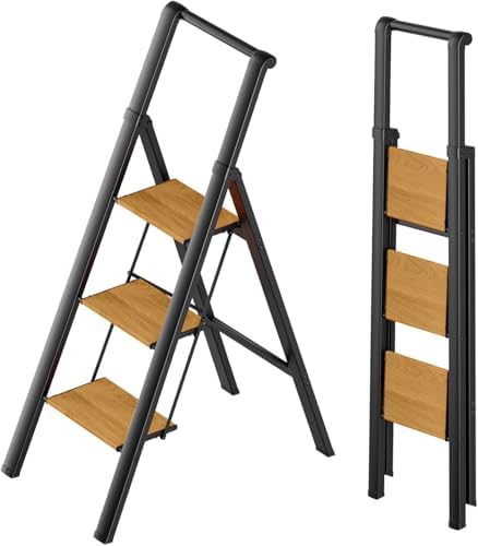 SOLADDER 3 Step Ladder with Handrails, Anti-Slip and Foldable Step ...