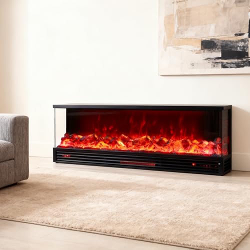 Modern 3D Electric Fireplace with Realistic Flame Effects, Wall Mounted ...