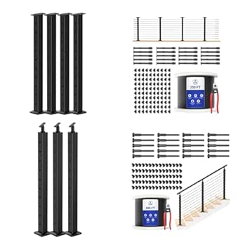 CKE 15ft-20ft Complete Set 36" Cable Railing Post Kit, 4Pack Black ...