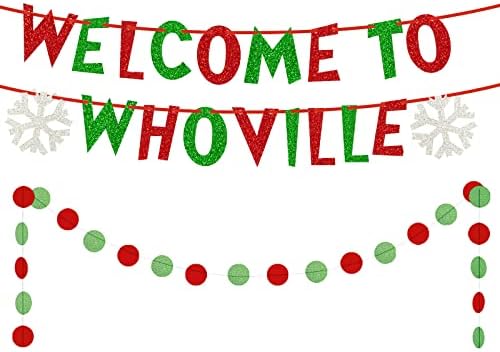 Amazon.com: Red and Green Glitter Welcome To Whoville Banner Grinch ...