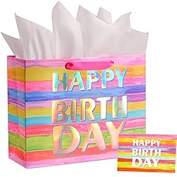 Amazon.com: 13" Large Gift Bag with Card and Tissue Paper (Colorful ...