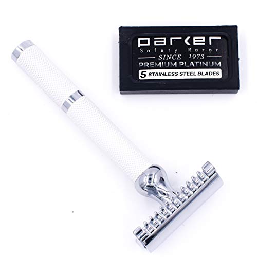 Parker's 70C Double Edge Safety Razor (White), Open Comb Design for a ...