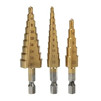 Amazon.co.jp: Spiral Grooved Step Drill Bit Set, 3-12/4-12/4-20mm High ...