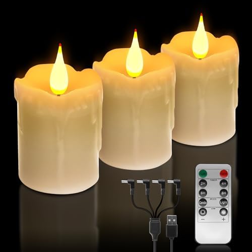 Amazon.com: 3 PCS Real Wax Rechargeable Flameless Warm White LED ...