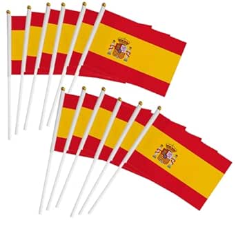 50 Packs Small Spain Flag on Stick Hand hold Mini Spanish Flags Small ...
