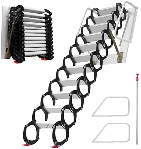 12FT Wall Mounted Attic Ladder Pull Down System, 12-Steps Attic ...