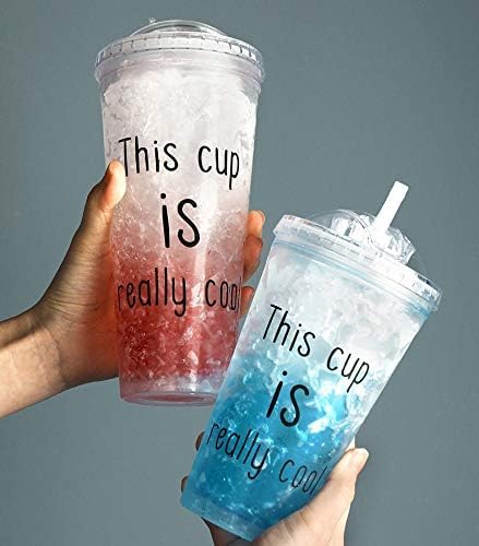 Buy EZRA Acrylic Frosty Ice Cup Freezing Gel Tumbler Jar with Straw and ...
