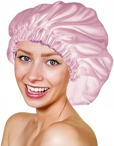 Amazon.com : OMAIGAR Pink Silk Bonnets Satin Bonnet Silk Hair Bonnet ...