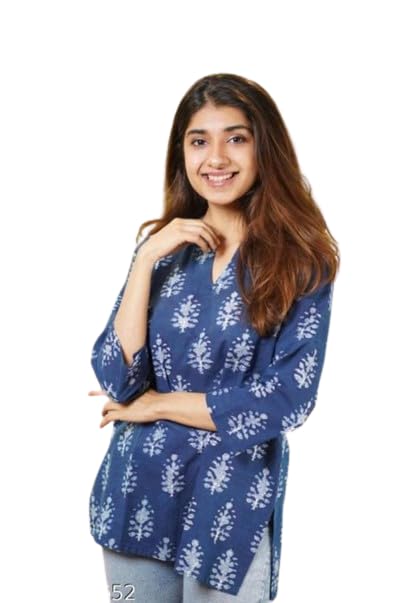 Buy Women Printed New Trading Short Kurti (Medium) Blue at Amazon.in