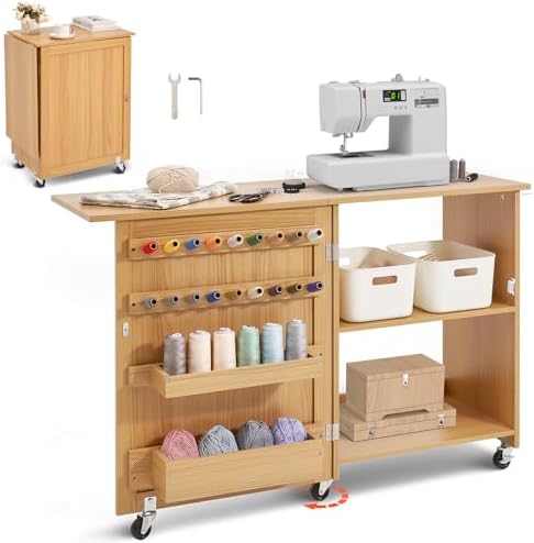 Amazon.com: Rolling Craft Table with 56 Spools Thread Holder, 3 Storage ...