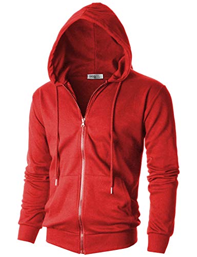 Ohoo Mens Slim Fit Long Sleeve Lightweight One-tone Zip-up Hoodie With ...