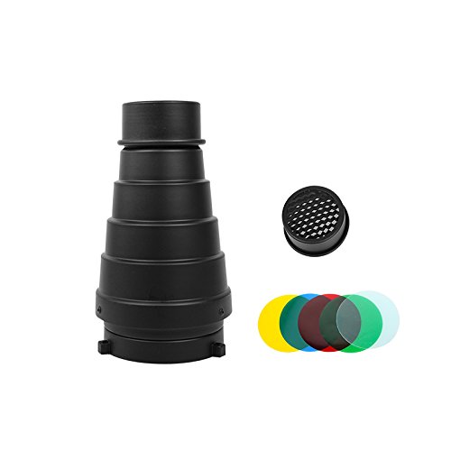 Snoot Kit with Honeycomb Grid and Color Gel Filters for Bowens S-Mount ...