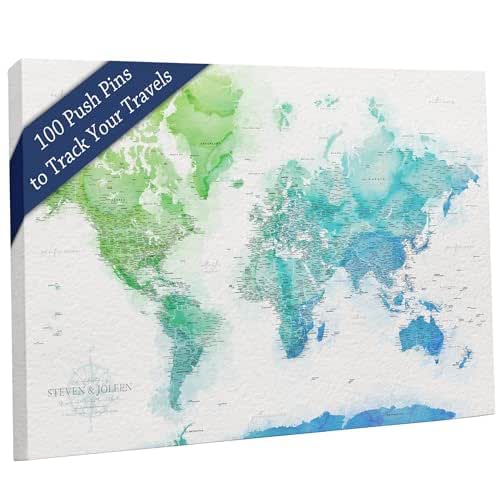 Amazon.com: Holy Cow Canvas Personalized Canvas Push Pin World Travel Map with Pins, Watercolor ...