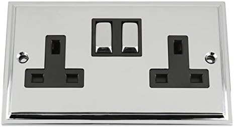 Wall Socket 2 Gang - Polished Chrome Classic - Black Insert - Metal ...