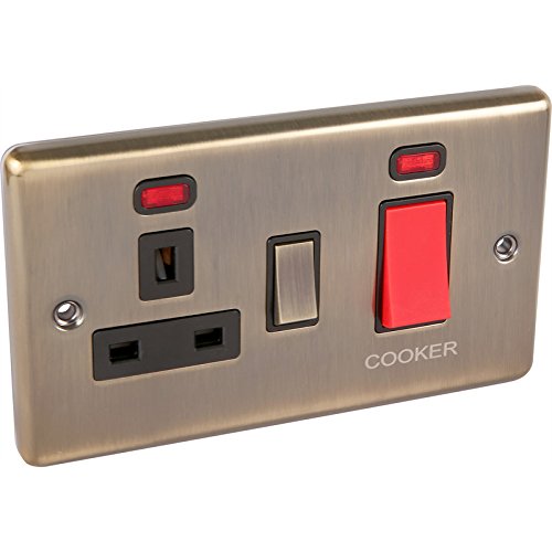 Antique Brass 45a Double Cooker Switch with 13a Socket (Windsor) W41AB ...