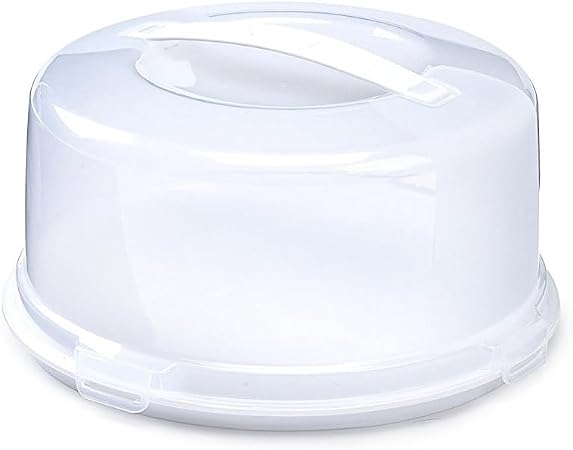 Round Plastic Cake Box with Lockable Lid & Carry Handles White Large ...