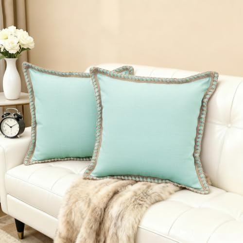 Amazon.com: HER HWA Outdoor Throw Pillow Covers ONLY Linen Border ...