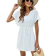 Bluetime Women Casual Summer Dress Boho V Neck 3/4 Sleeve Babydoll Floral Print Flowy Beach ...
