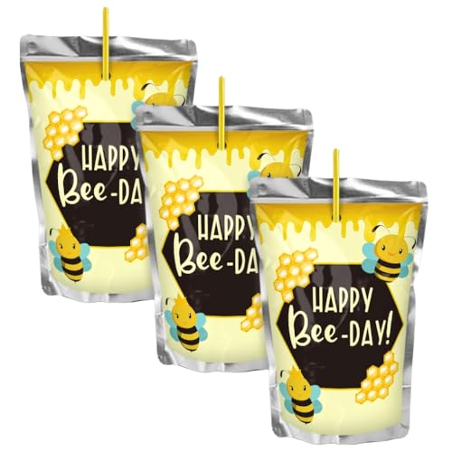 Amazon.com: Bee Birthday Juice Pouch Label Stickers, Happy Bee-Day ...