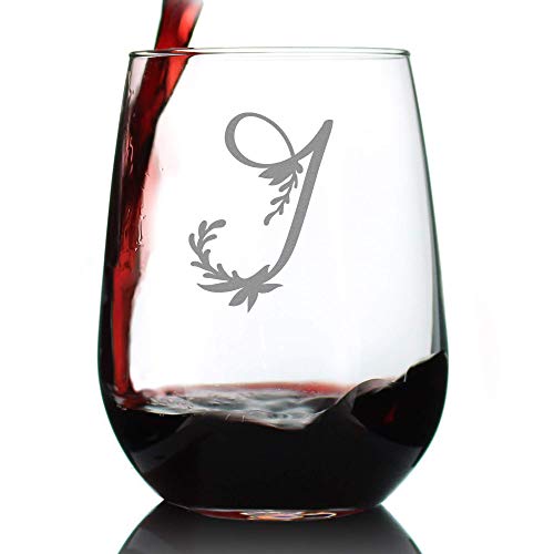 Amazon.com: Monogram Floral Letter J - Stemless Wine Glass ...