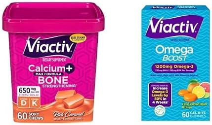 Amazon.com: Viactiv Calcium Soft Chews, Caramel, 60 Count + Omega Boost ...