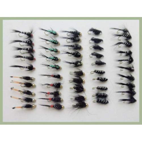 50 Black Nymph Trout Flies, Mixed Patterns, goldhead and unweighted ...