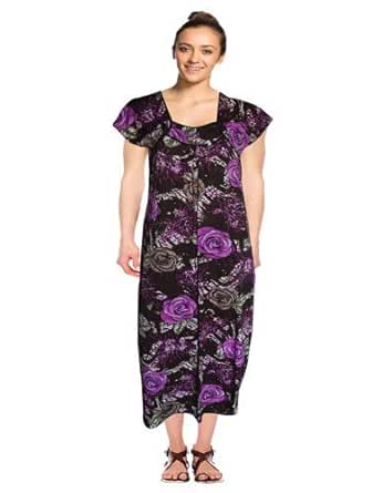 Buy DT Clothes Pink Flower Print Full Length Nighty at Amazon.in