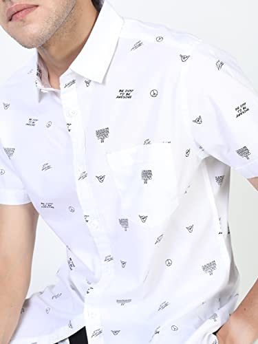 Buy KETCH Men's Letter Print Slim Fit Shirt (KHSH000808_White S) at ...