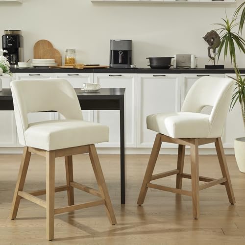 Amazon.com: VKNOW 27" Swivel Bar Stools Set of 2, Upholstered Counter ...