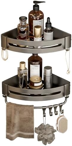Shower Corner Shelf No Drilling Metal Wall Mounted 2 Tier Adhesive ...