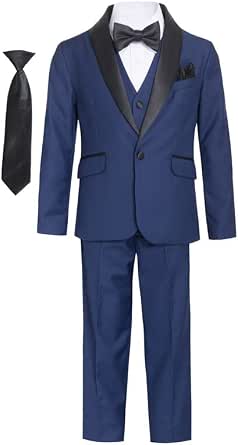 Amazon.com: Magen Kids Boy Tuxedo 7pcs Set, Suit 1-18 in Navy 2 Buttons ...