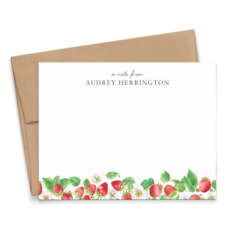 Amazon.com: Personalized Strawberry Stationery and Envelope Set, FLAT ...